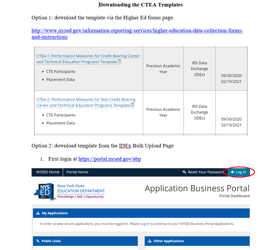 Downloading the CTEA Templates – Higher Education